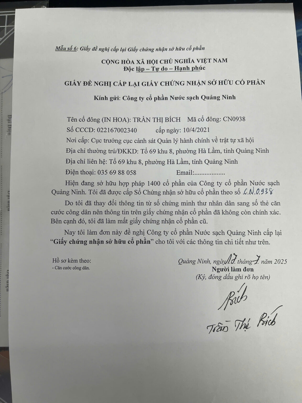 Quawaco công bố giấy đề nghị cấp lại Giấy chứng nhận sở hữu cổ phần của ...